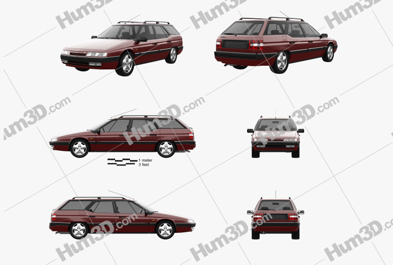 Citroen XM Break 2000 Blueprint Template - 3DModels.org