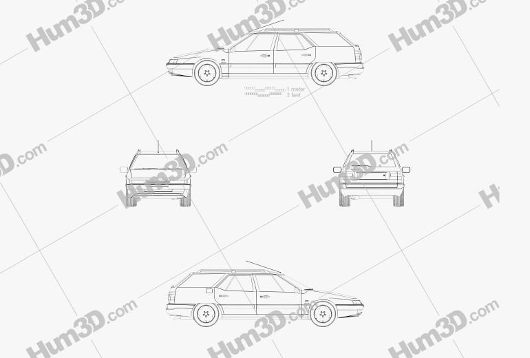 Citroen XM Break 2000 Blueprint - 3DModels.org