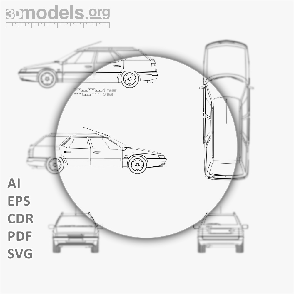 Citroen XM Break 2000 Vector Blueprint - 3DModels.org