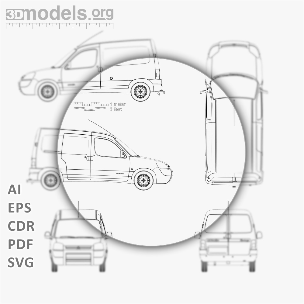 Citroen Berlingo Van 2013 Vector Blueprint - 3DModels.org
