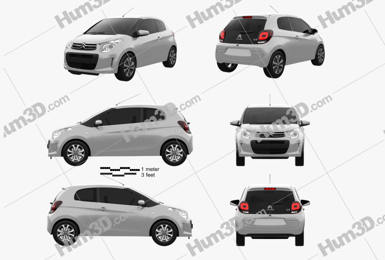 Citroen C1 3-door 2017 Blueprint Template - 3DModels.org
