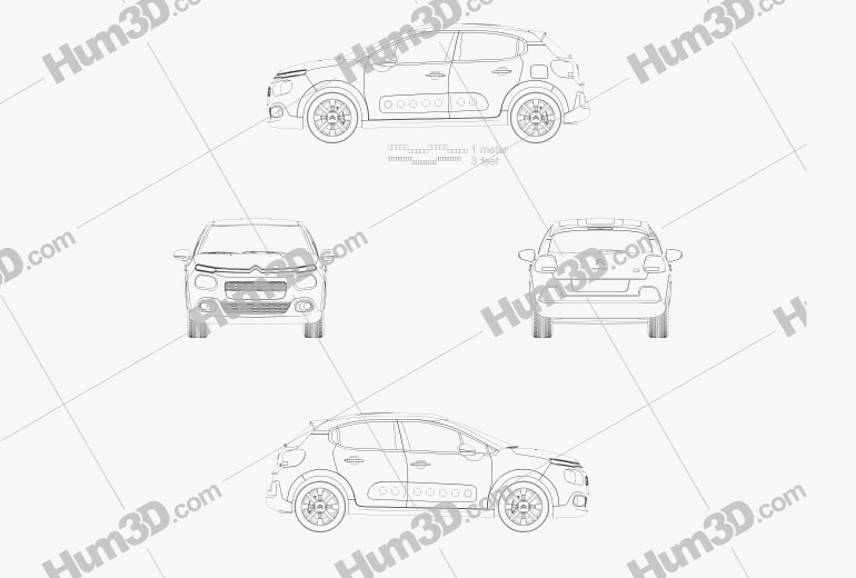 Citroen C3 2020 Blueprint - 3DModels.org