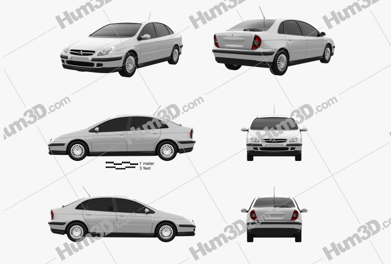 Citroen C5 liftback 2008 Blueprint Template - 3DModels.org
