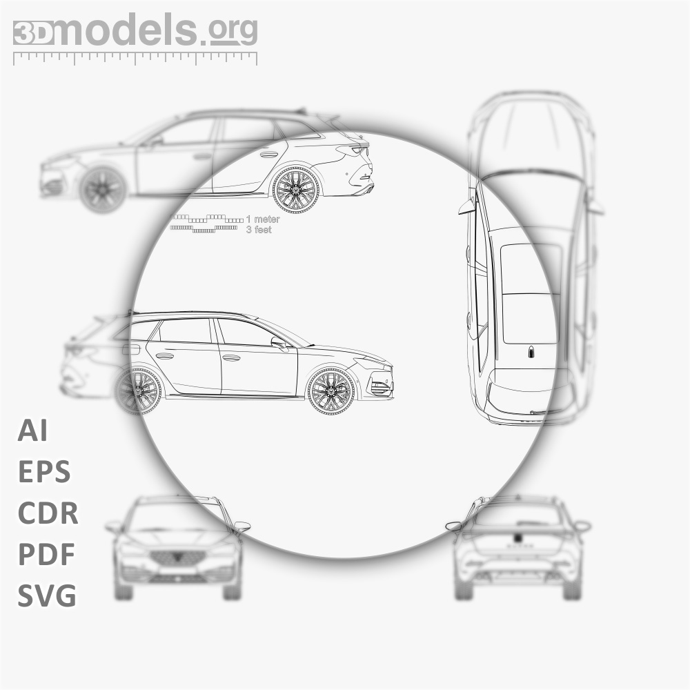 Cupra Leon sportstourer 2022 Vector Blueprint - 3DModels.org