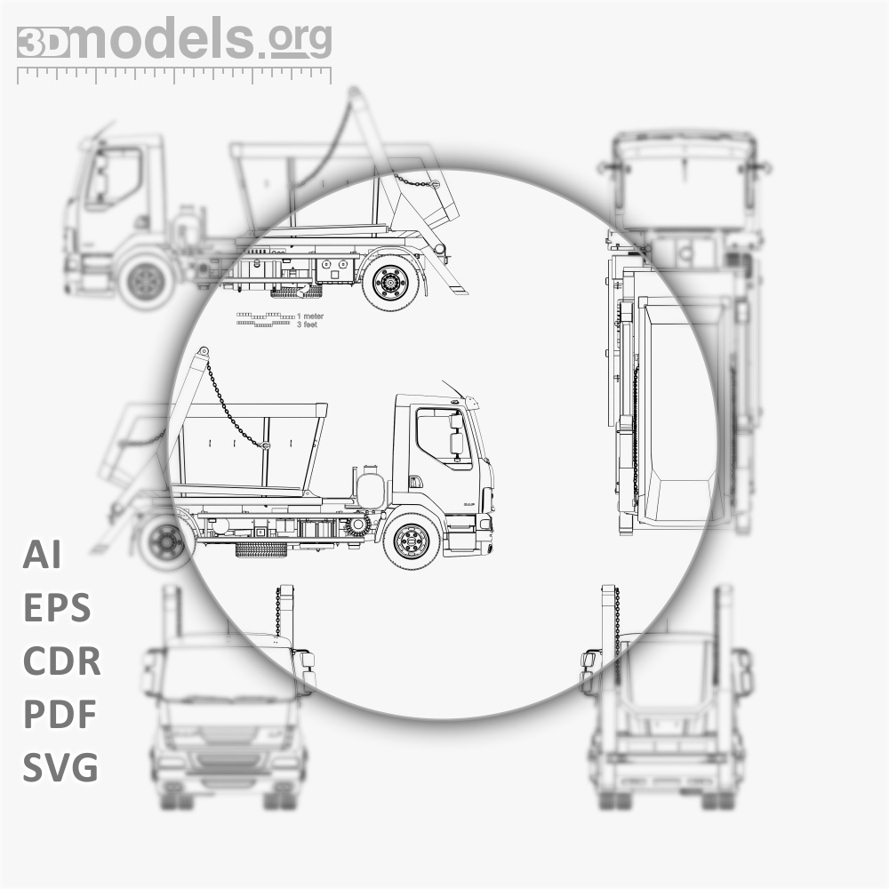 DAF LF Skip Loader 2014 Vector Blueprint - 3DModels.org
