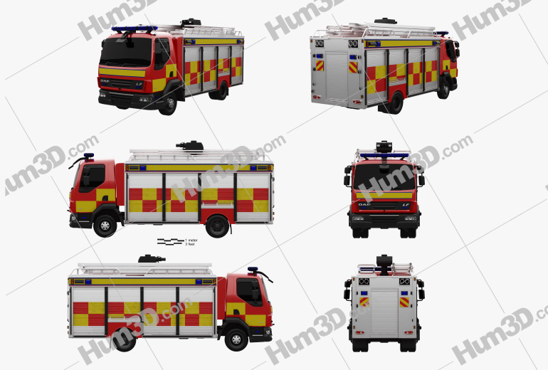 DAF LF Fire Truck 2014 Blueprint Template - 3DModels.org