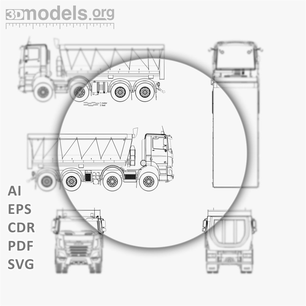 DAF CF Camión Volquete 2016 Plano Vectorial - 3DModels.org