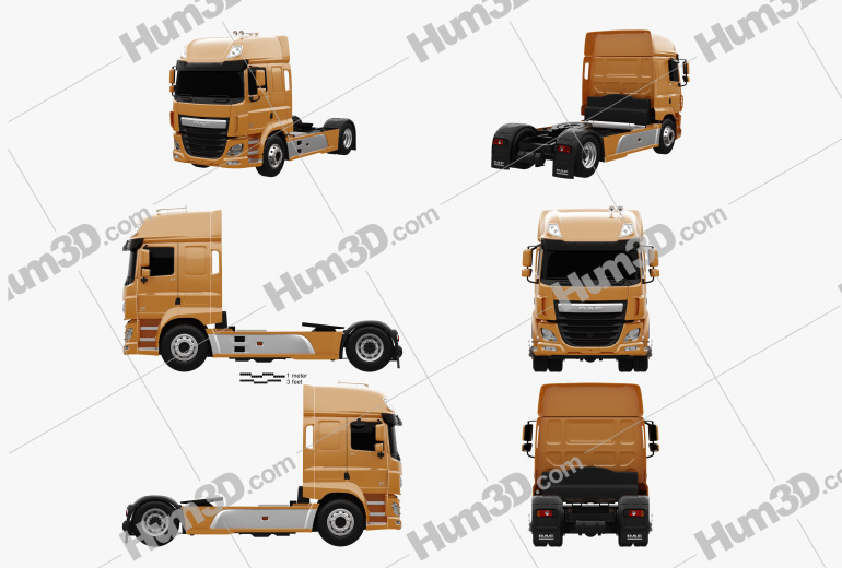DAF CF Tractor Truck 2016 Blueprint Template - 3DModels.org