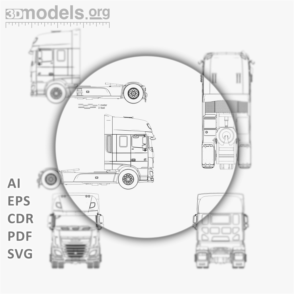 DAF XF Camión Tractor 2016 Plano Vectorial - 3DModels.org