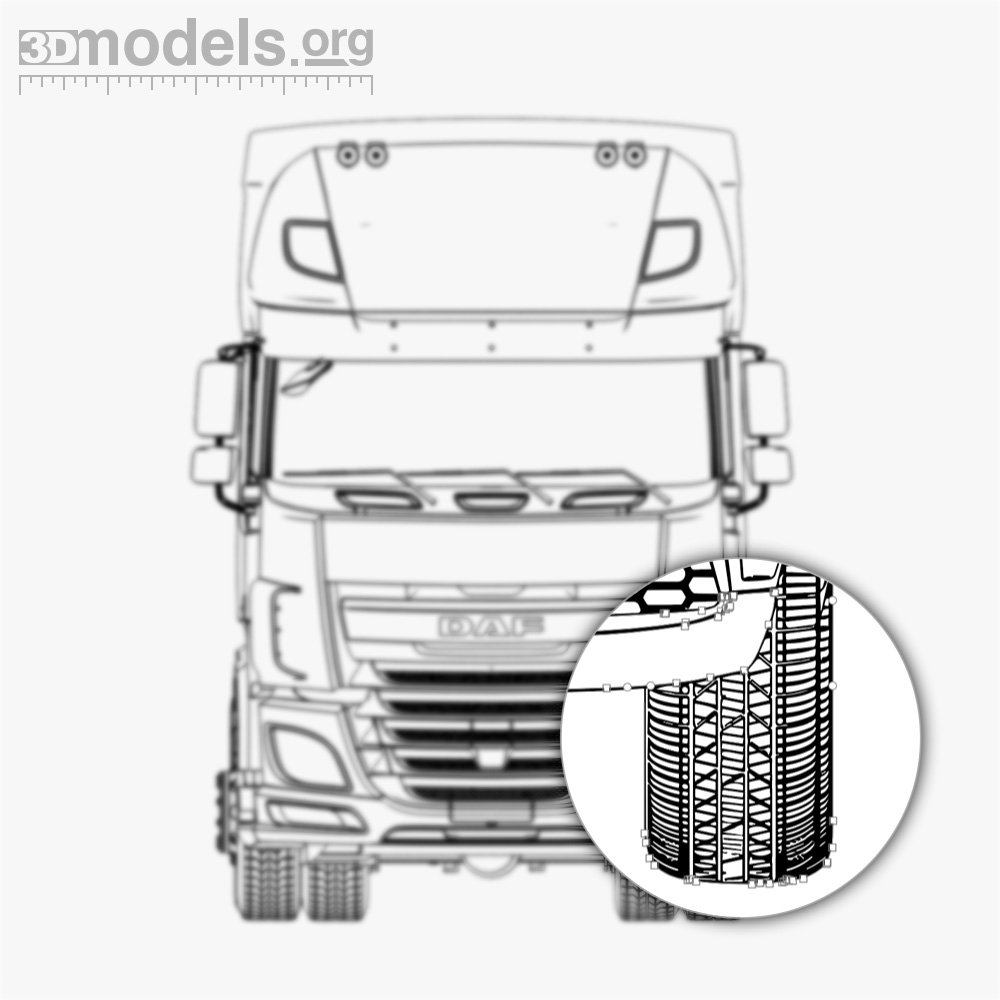 DAF XF Camión Tractor 2016 Plano Vectorial - 3DModels.org