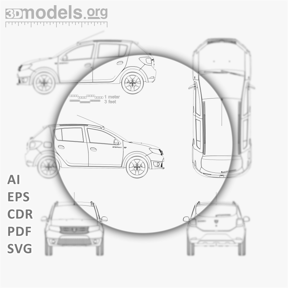 Dacia Sandero Stepway 2016 Vector Blueprint - 3DModels.org