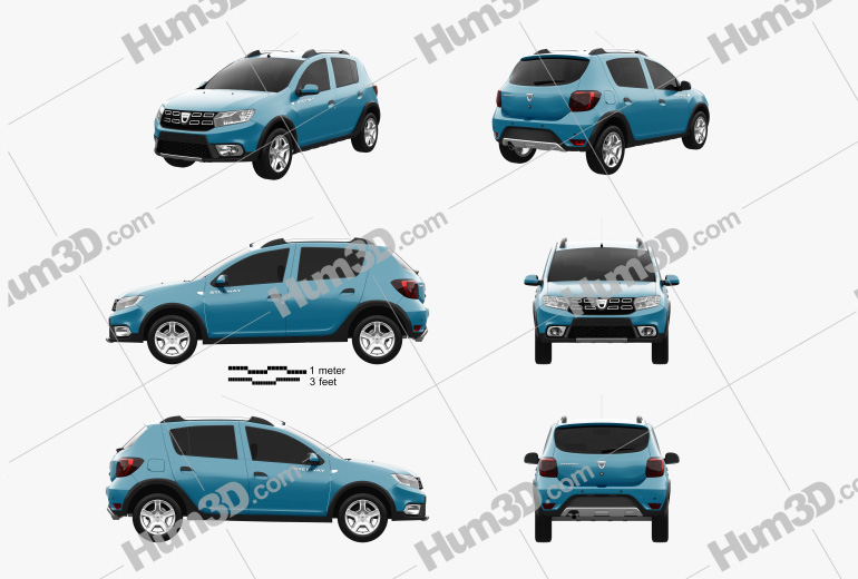 Dacia Sandero Stepway 2018 Blueprint Template - 3DModels.org