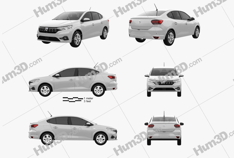 Dacia Logan 2022 Blueprint Template - 3DModels.org