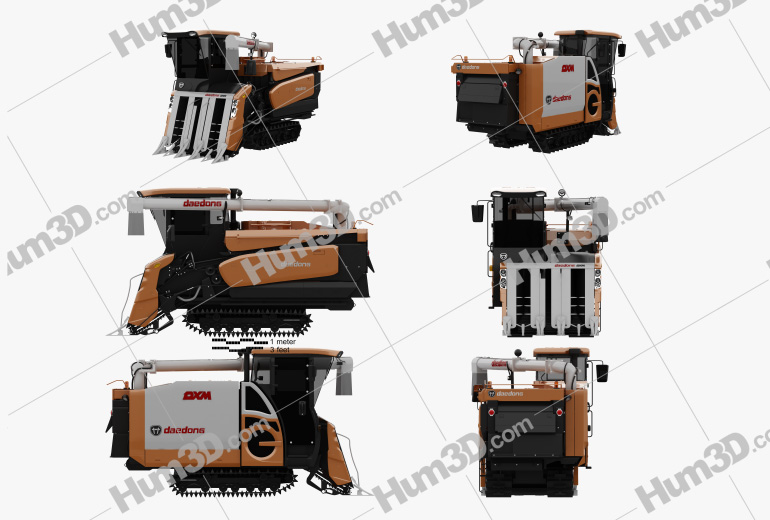 Daedong DXM120 Combine Harvester 2022 Blueprint Template - 3DModels.org