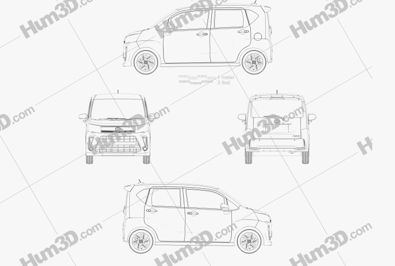 Daihatsu Move Custom RS 2020 Blueprint - 3DModels.org