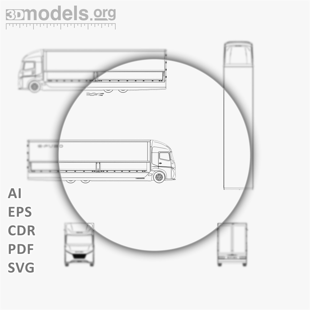 Daimler E-Fuso Vision One Box Truck 2020 Vector Blueprint - 3DModels.org