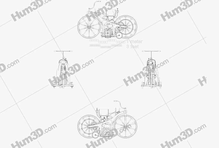 Daimler Reitwagen 1885 Blueprint - 3DModels.org