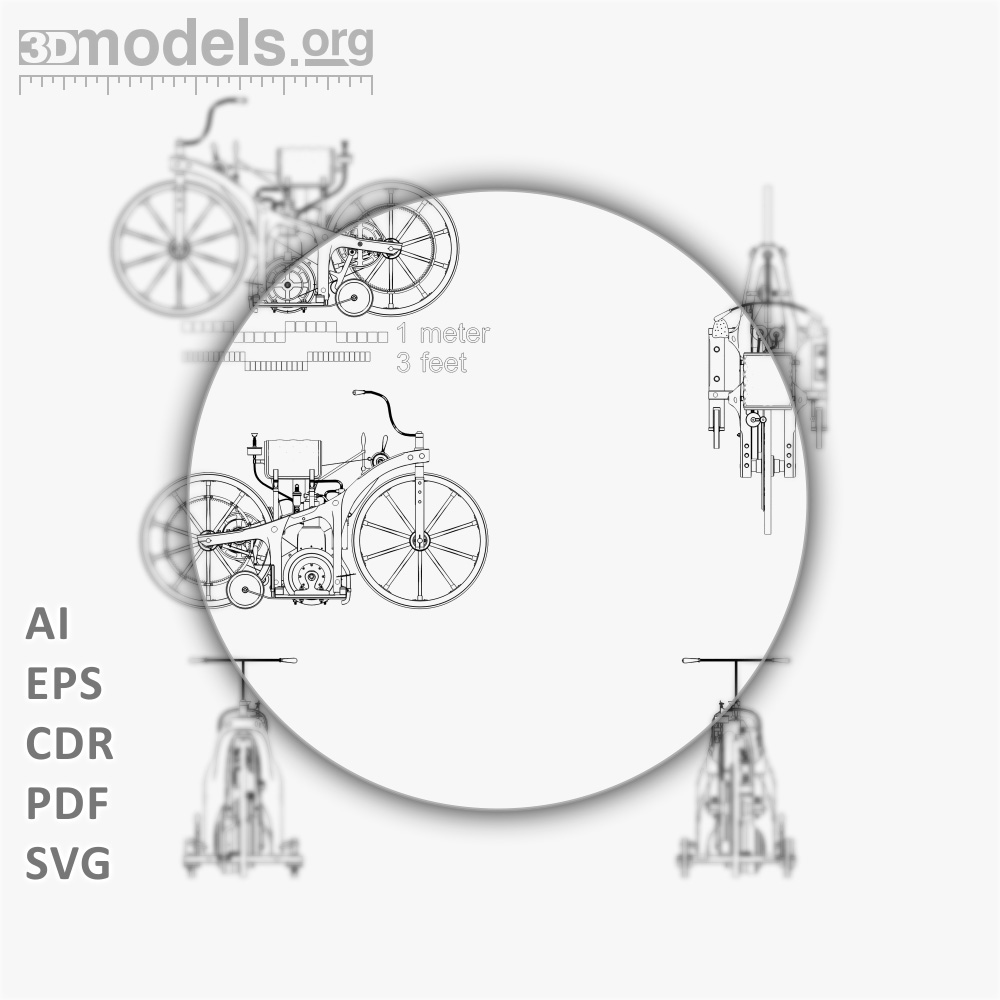 Daimler Reitwagen 1885 Vector Blueprint - 3DModels.org