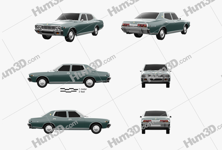 Datsun 280C sedan 1979 Blueprint Template - 3DModels.org