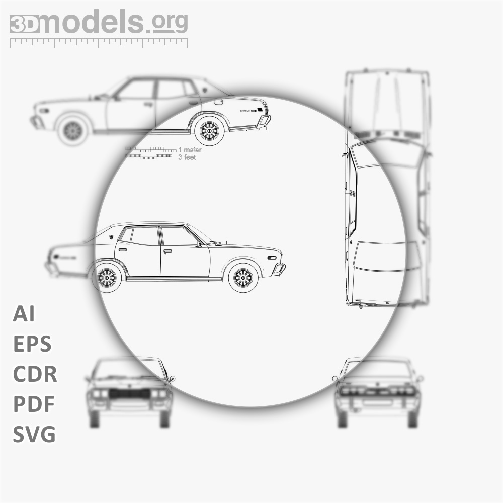 Datsun 280C sedan 1979 Vector Blueprint - 3DModels.org