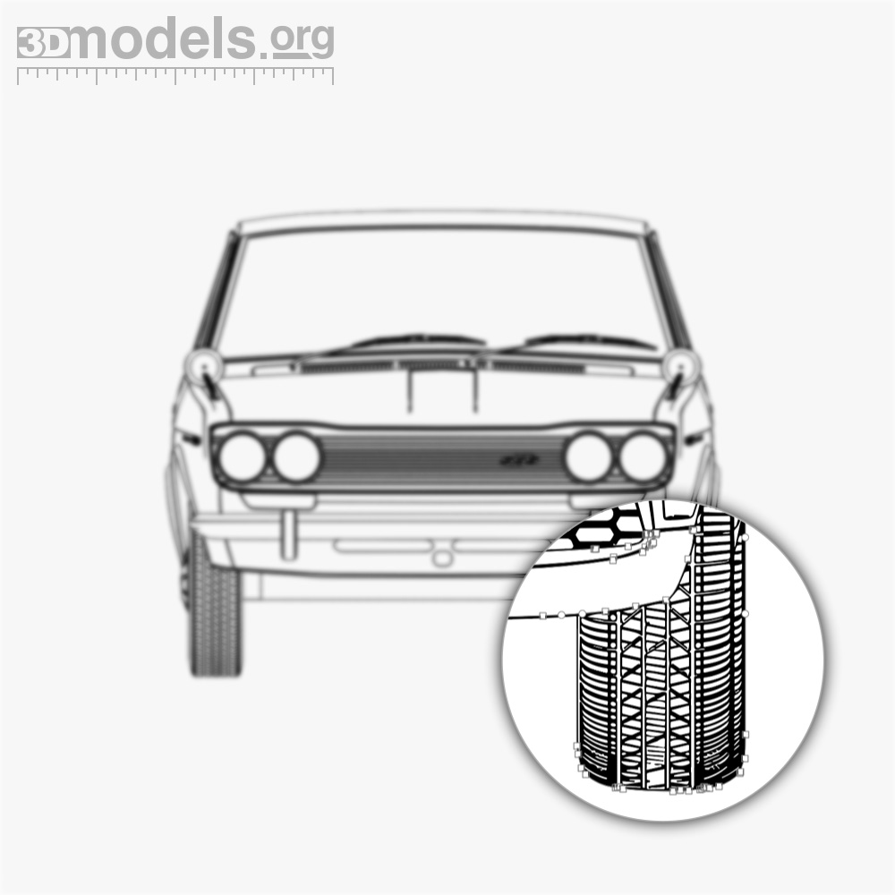 Datsun Bluebird 1600 SSS Coupe 1968 Vector Blueprint - 3DModels.org