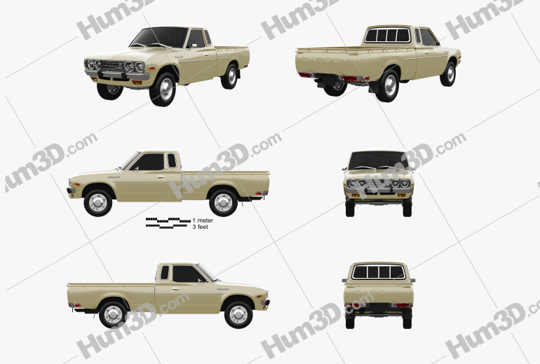 Datsun 620 King Cab 1977 Blueprint Template - 3DModels.org