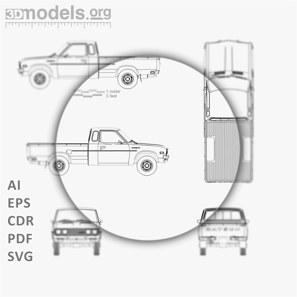 Datsun 620 King Cab 1977 Vector Blueprint - 3DModels.org