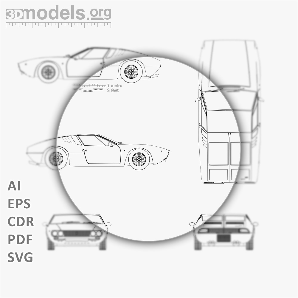 De Tomaso Mangusta 1967 Vector Blueprint - 3DModels.org
