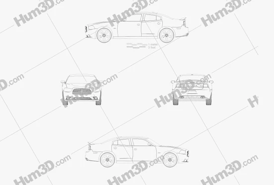 Dodge Charger blueprints Download in PNG - 3DModels.org