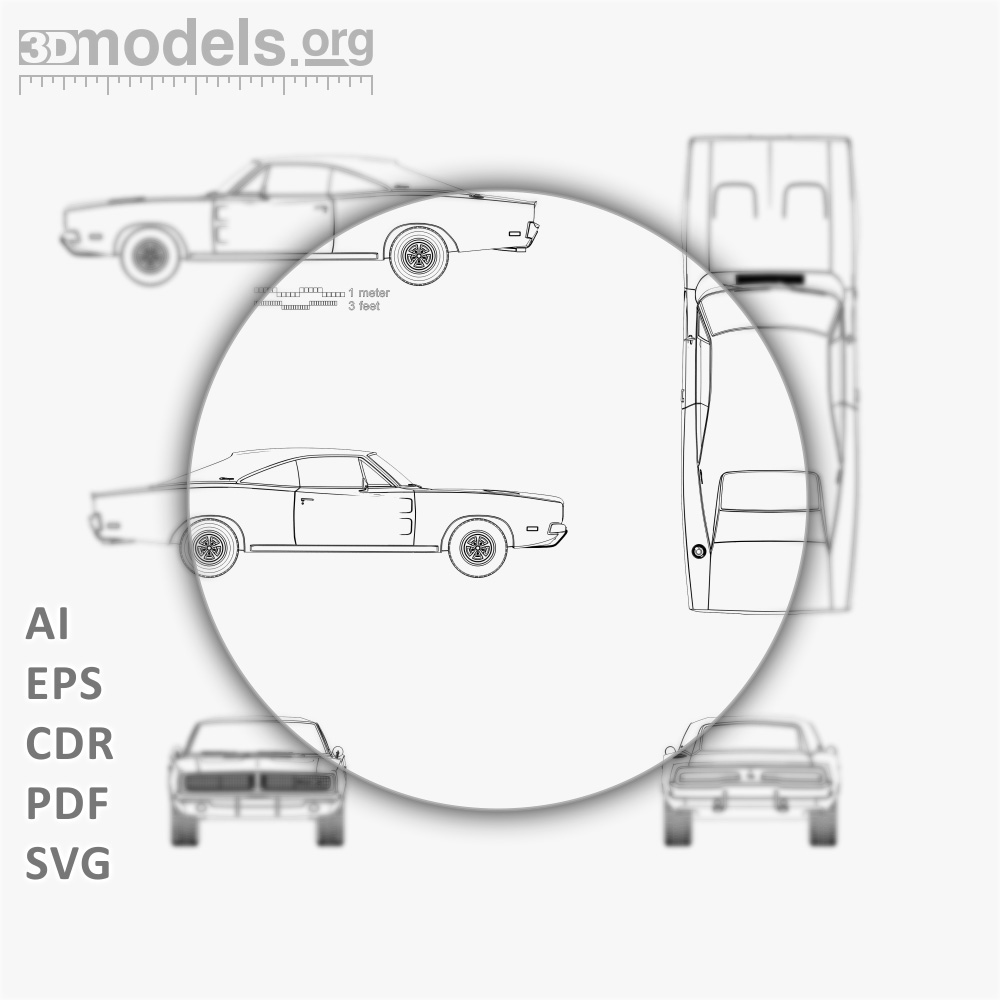 Dodge Charger RT 1969 Vector Blueprint - 3DModels.org