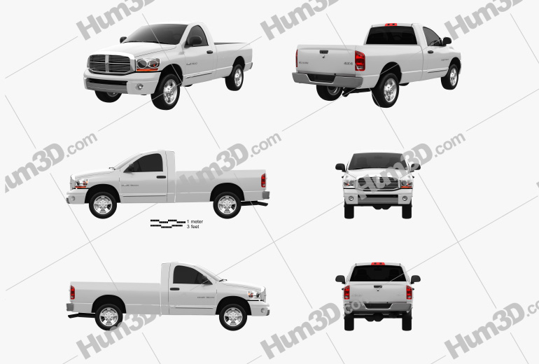 Dodge Ram 1500 Regular Cab Laramie 140-inch Box 2008 Blueprint Template ...
