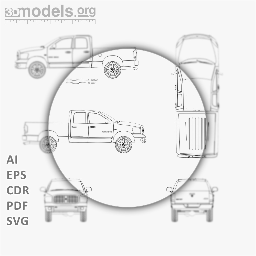 Dodge Ram 1500 Quad Cab Laramie 140-inch Box 2009 Vector Blueprint ...