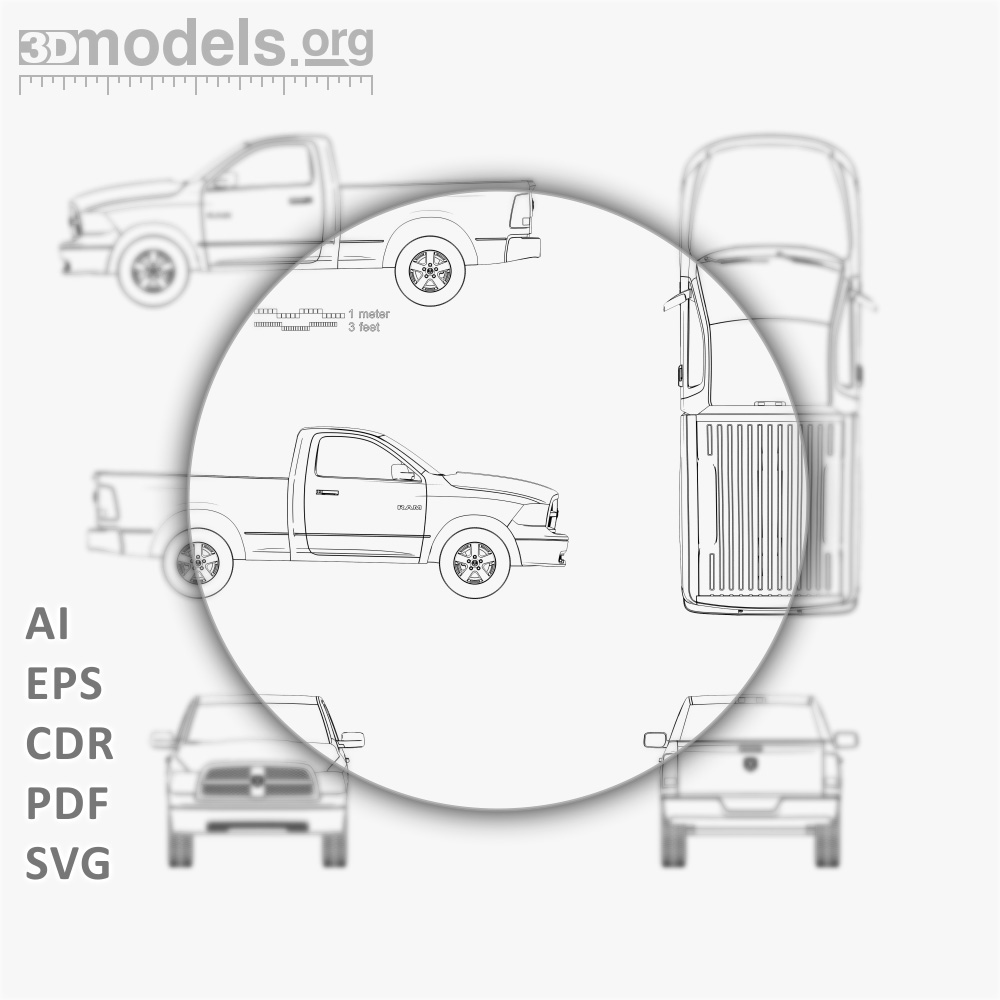 Dodge Ram 1500 Regular Cab SLT 6-foot 4-inch Box 2014 Vector Blueprint ...