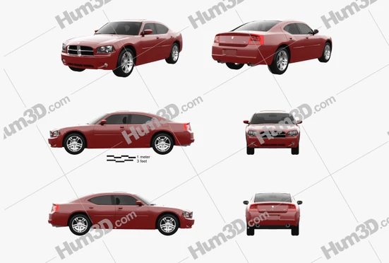 Dodge Charger blueprints Download in PNG - 3DModels.org