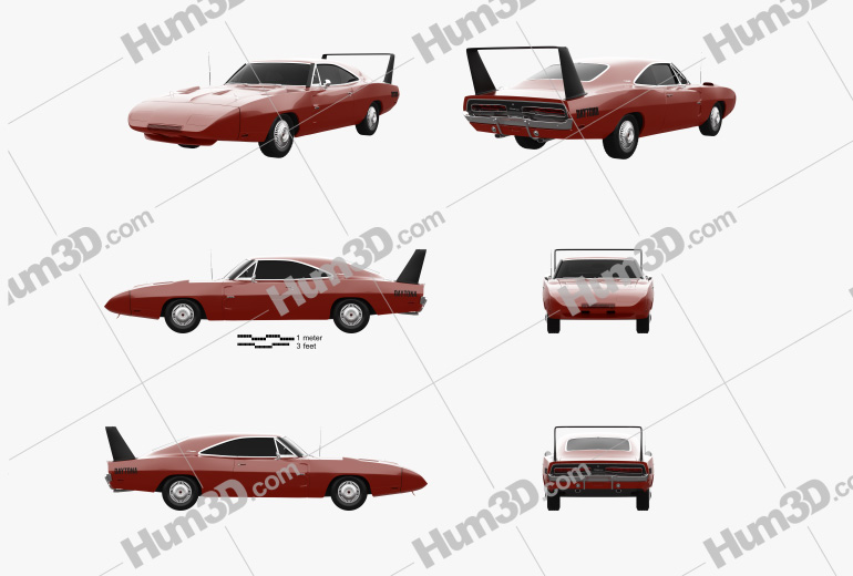 Dodge Charger Daytona Hemi 1969 Blueprint Template 3DModels