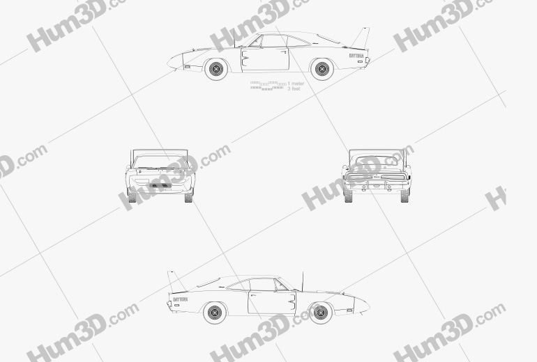 Dodge Charger Daytona Hemi 1969 Blueprint 3DModels