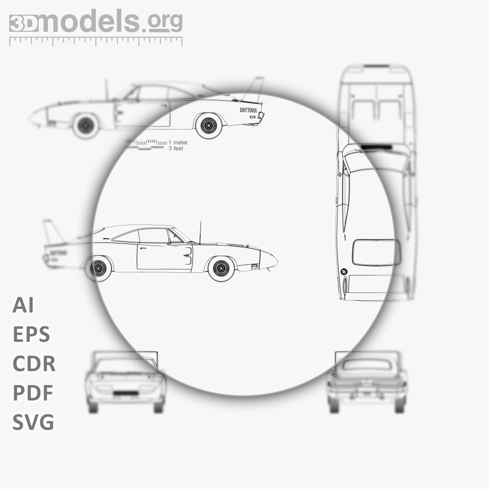 Dodge Charger Daytona Hemi 1969 Vector Blueprint 3DModels