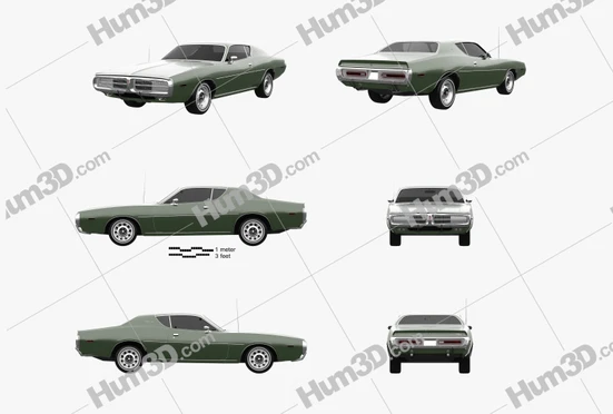 Dodge Charger blueprints Download in PNG - 3DModels.org