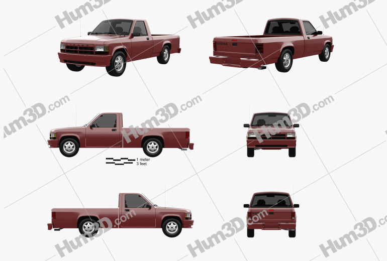 Dodge Dakota Regular Cab 1996 Blueprint Template - 3DModels.org