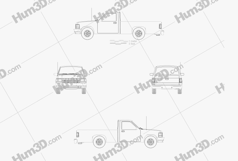 Dodge Dakota Regular Cab 1996 Blueprint - 3DModels.org