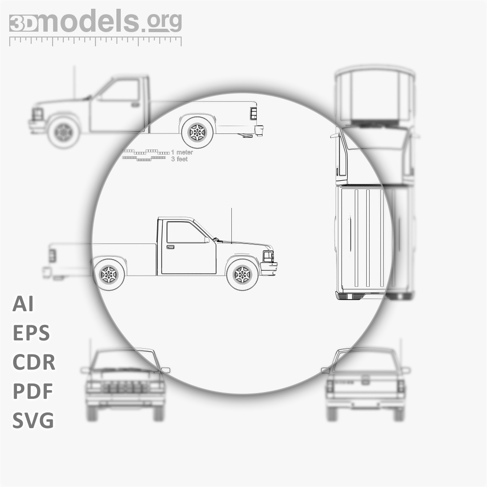 Dodge Dakota Regular Cab 1996 Vector Blueprint - 3DModels.org