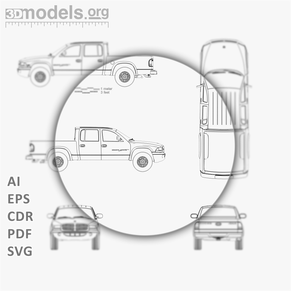 Dodge Dakota Sport Quad Cab 2004 Vector Blueprint - 3DModels.org