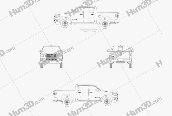 Dodge Ram 1500 blueprints Download in PNG - 3DModels.org