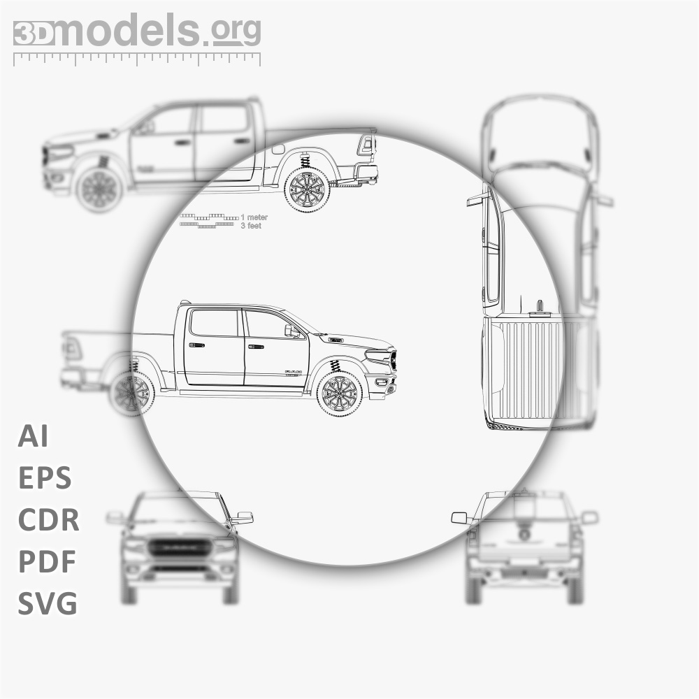 Dodge Ram 1500 Crew Cab Limited 5-foot 7-inch Box 2021 Vector Blueprint ...