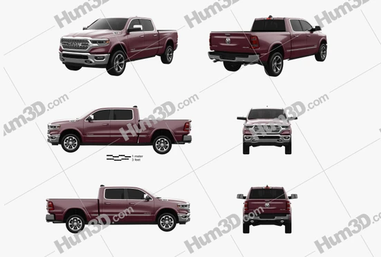 Dodge Ram 1500 blueprints Download in PNG - 3DModels.org