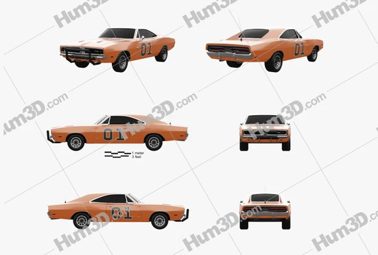 Dodge Charger blueprints Download in PNG - 3DModels.org