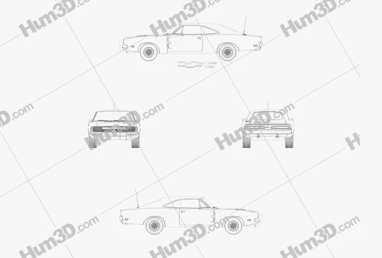 Dodge Charger blueprints Download in PNG - 3DModels.org