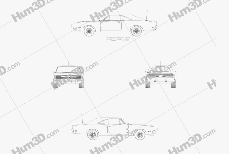 Dodge Charger General Lee Blueprint - 3DModels.org