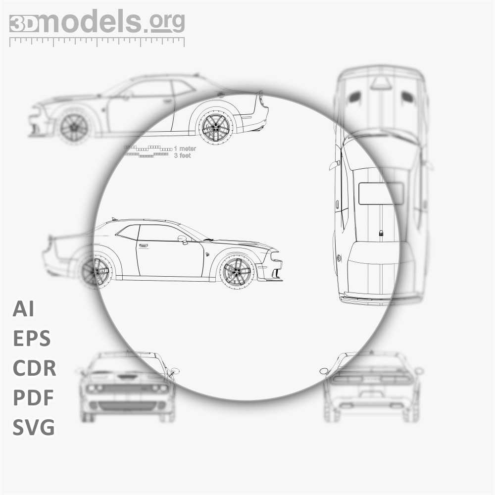 Dodge Challenger SRT Hellcat Wide Body 2020 Vector Blueprint - 3DModels.org