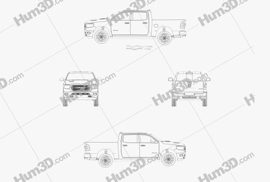 Dodge Ram 1500 blueprints Download in PNG - 3DModels.org